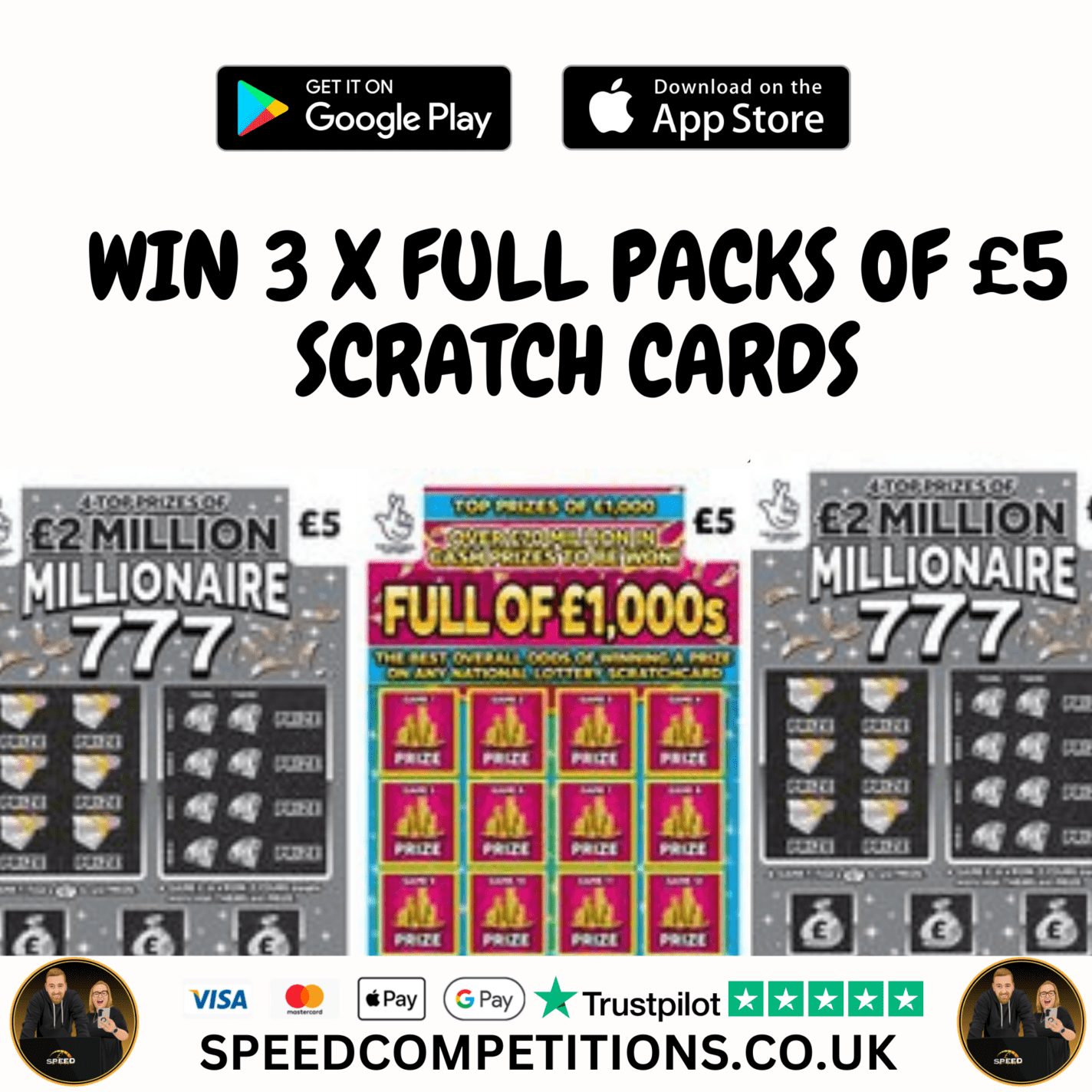 3 Full Packs of £5 Scratch Cards - 1 Winner - SPEED COMPETITIONS